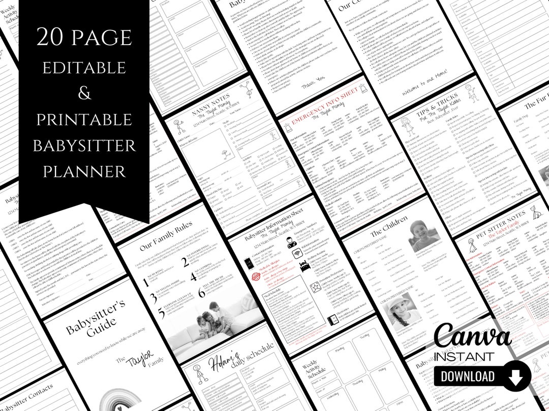 Babysitter Planner Printable Editable Babysitter Planner - Etsy