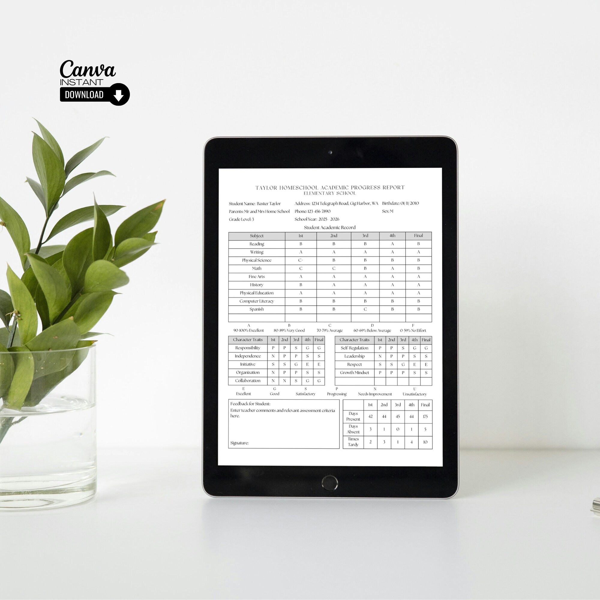 Editable Homeschool Report Card Template: Fillable Academic Record ...