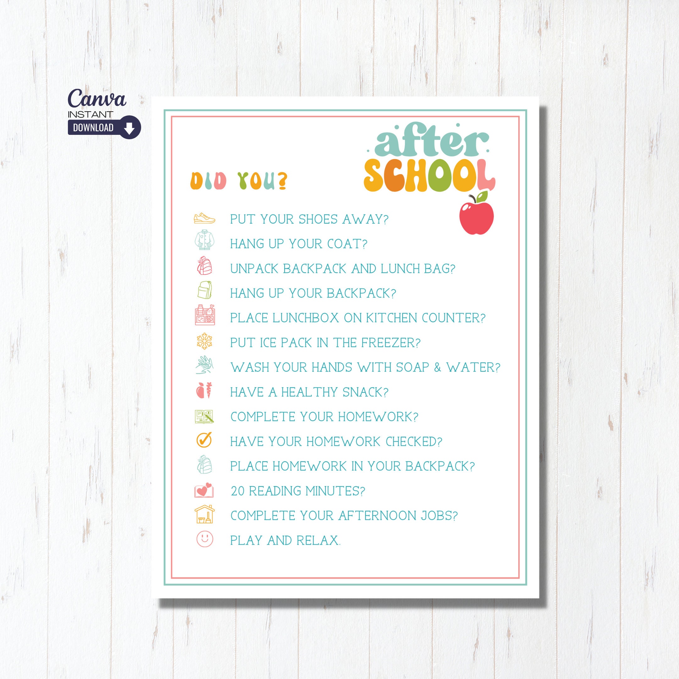Printable After School Checklist, Editable After School Responsibility ...