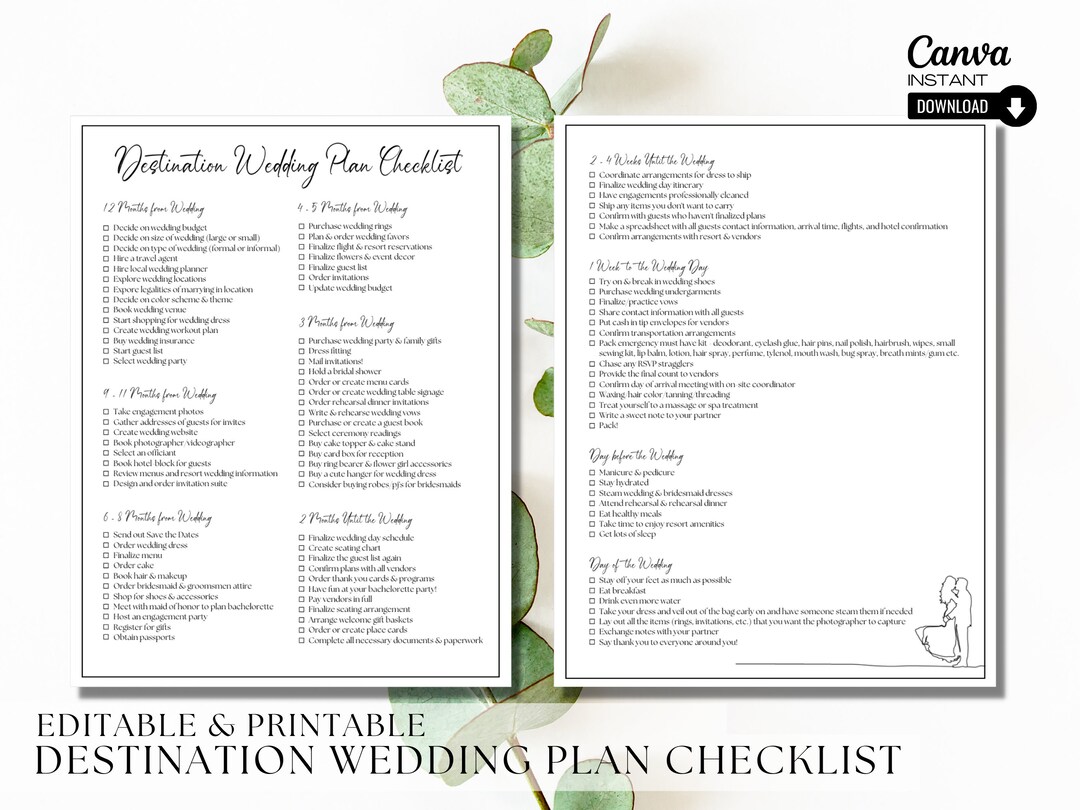 Editable Destination Wedding Checklist Printable Wedding - Etsy
