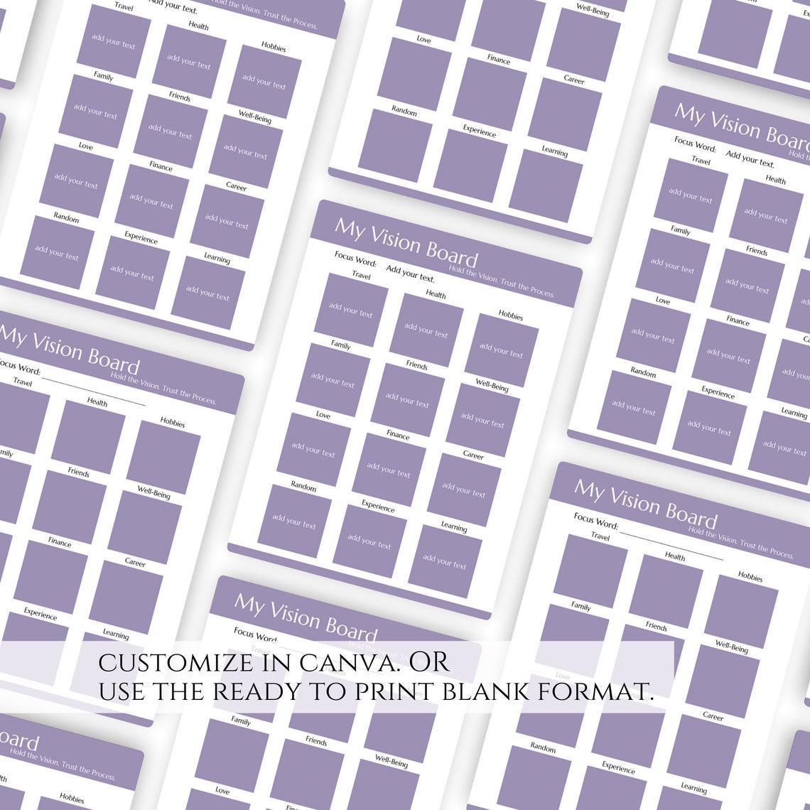 Editable Vision Board Template, Printable Vision Board, Digital Vision ...