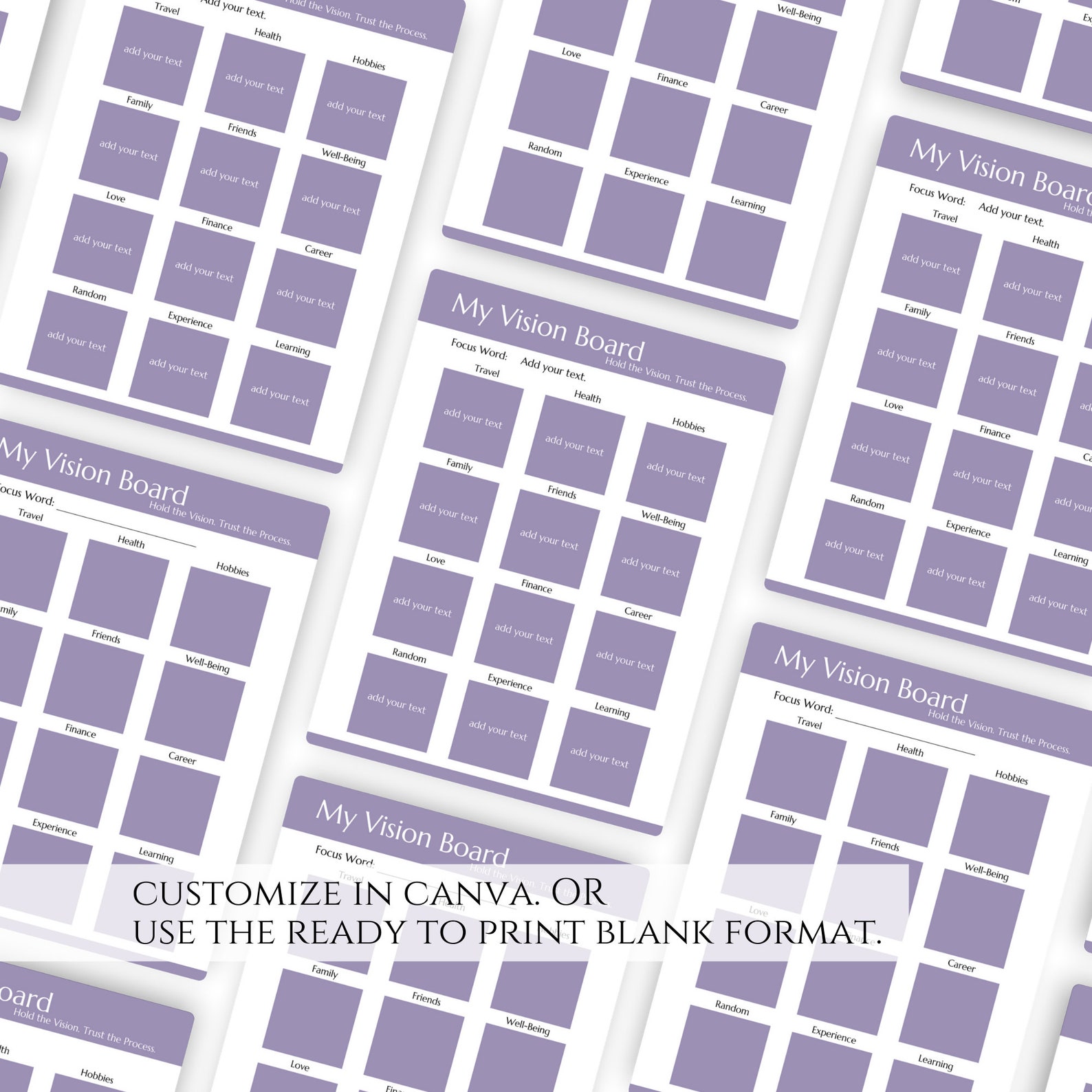 Editable Vision Board Template, Printable Vision Board, Digital Vision ...