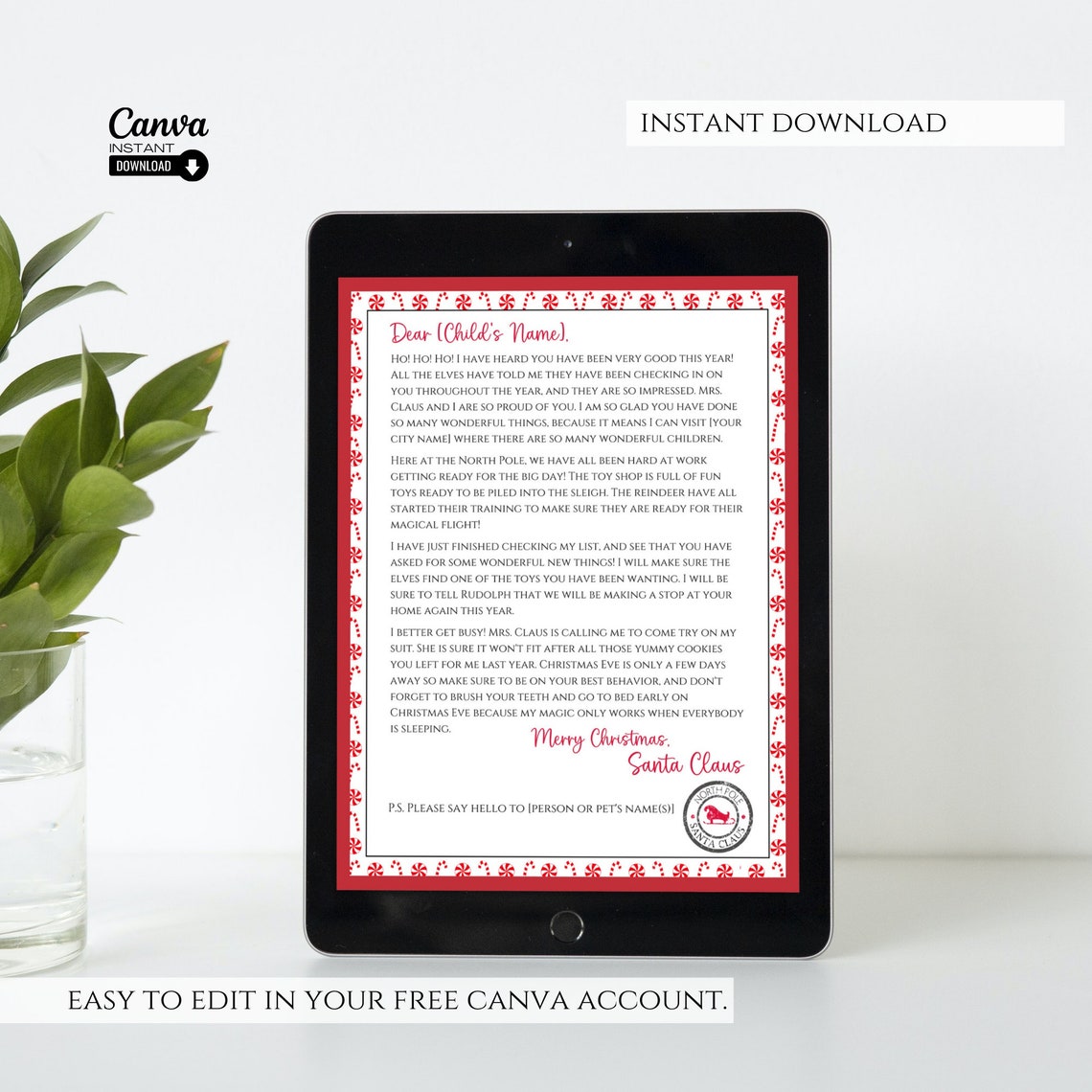 Editable Santa Letter Template, Letter From Santa Template, Printable ...