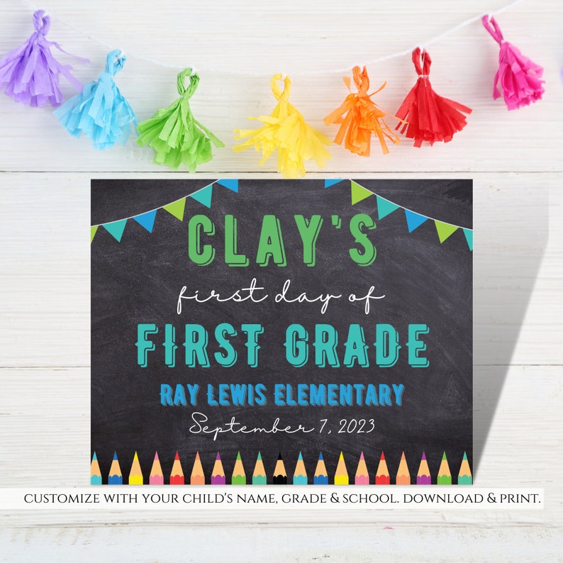 Editable First Day of School Chalkboard Sign (printable) - Etsy
