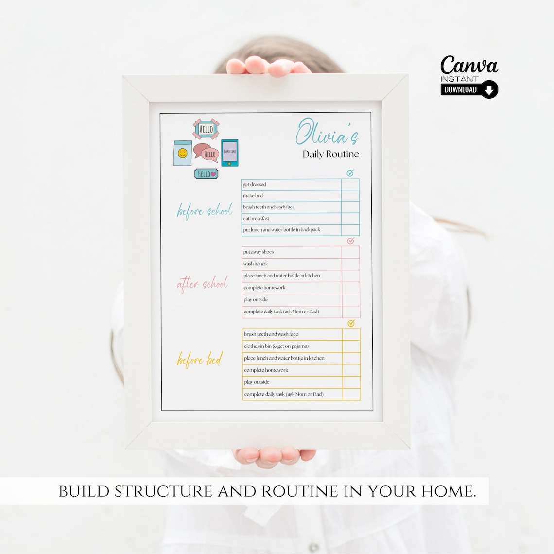 Editable Daily Routine Checklist for Kids, Printable Before and After ...