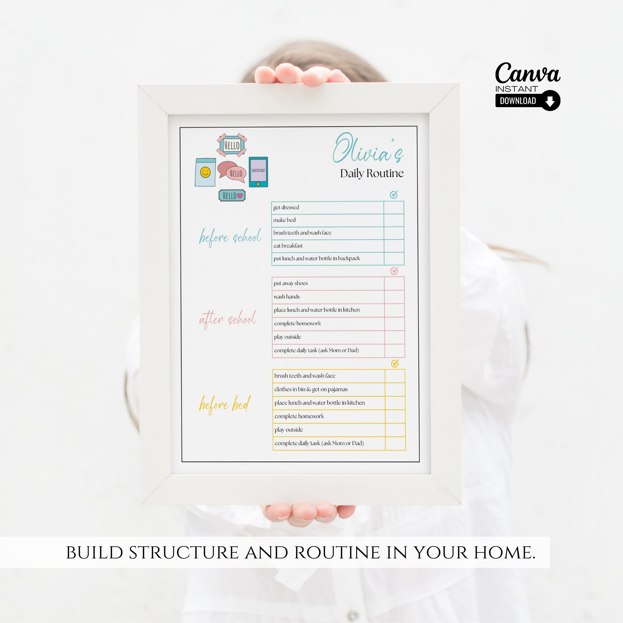 Editable Daily Routine Checklist for Kids, Printable Before and After ...