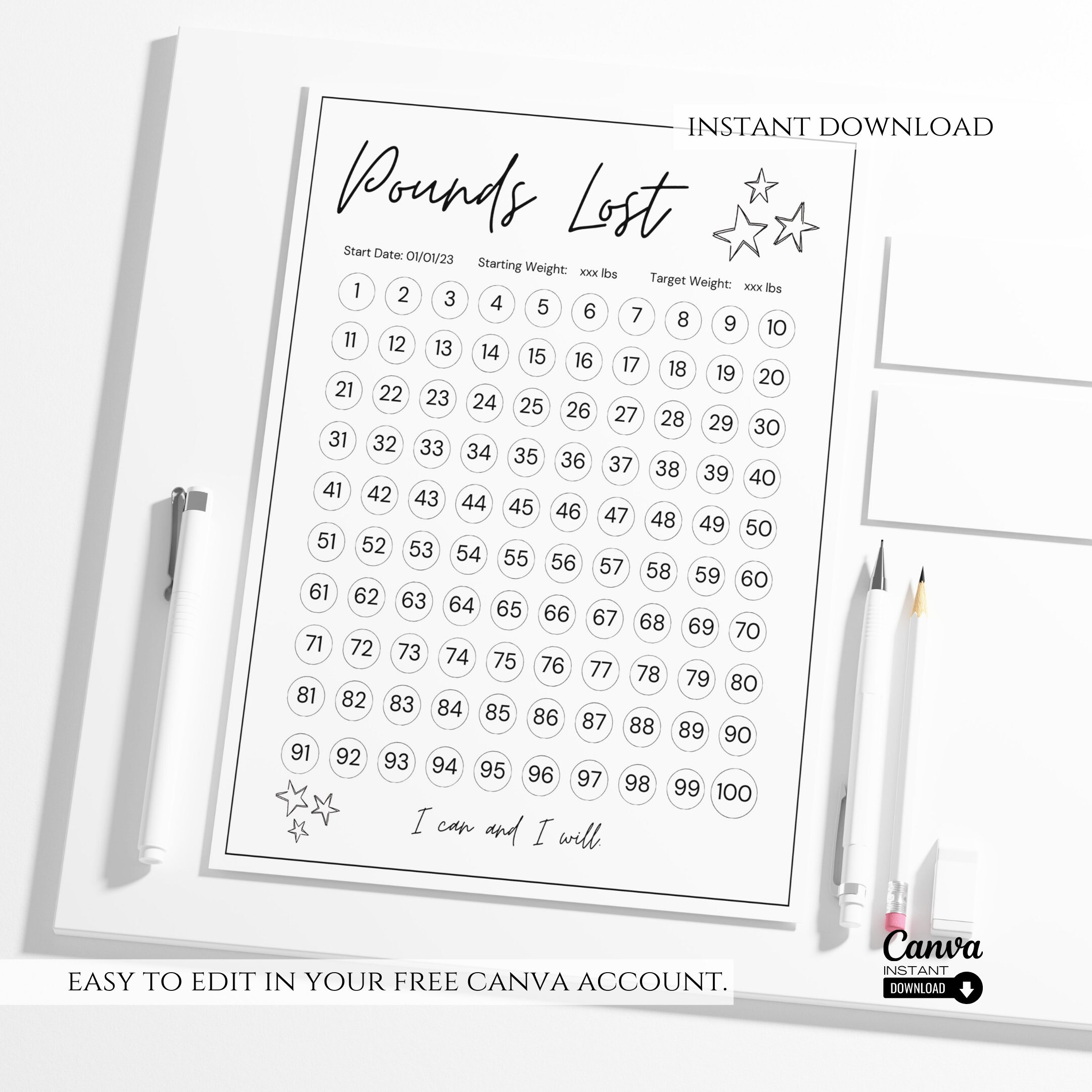 Printable 100 Lb Weight Loss Tracker: Editable Template (digital ...