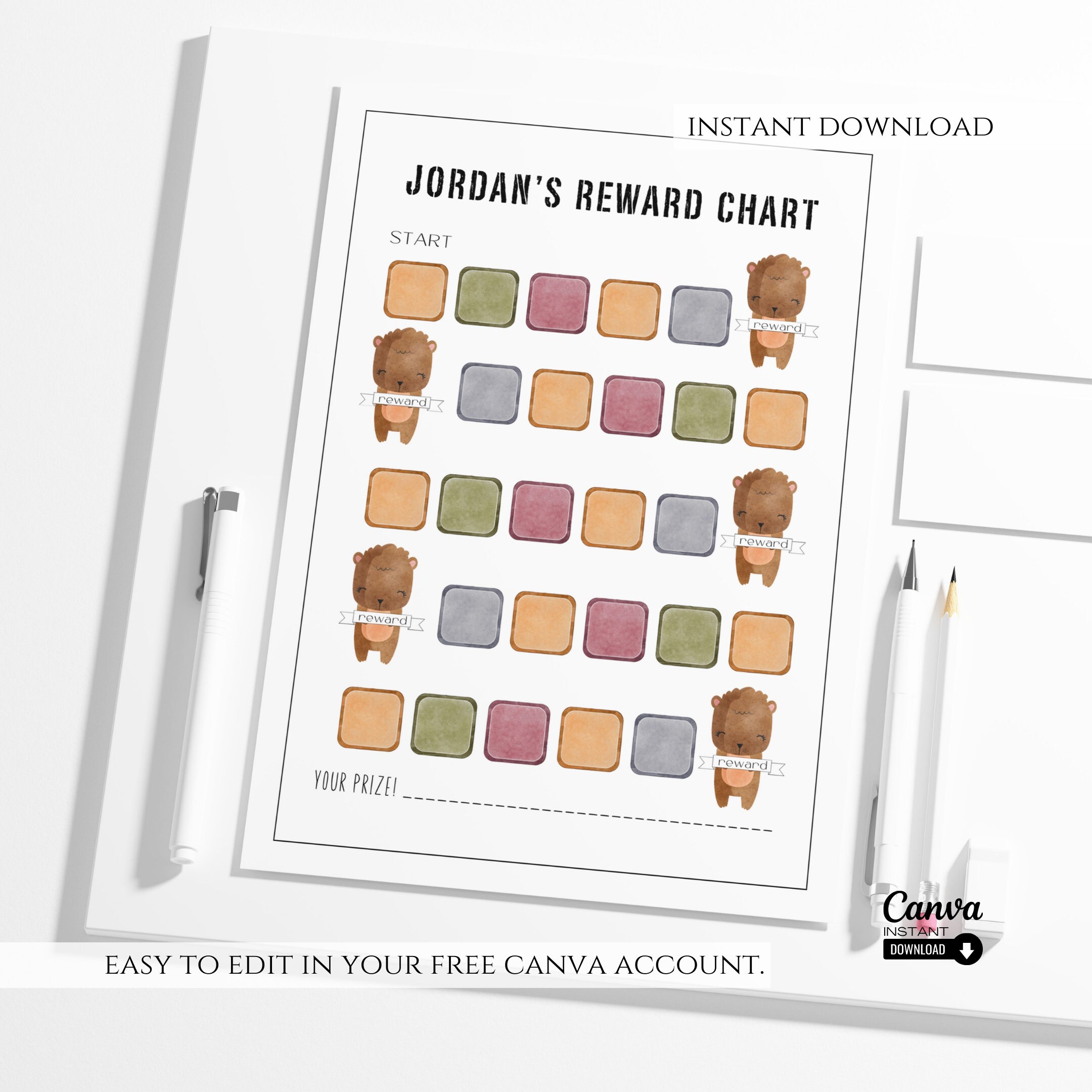 Editable Kids Reward Charts, Printable Responsibility Charts, Toddler ...