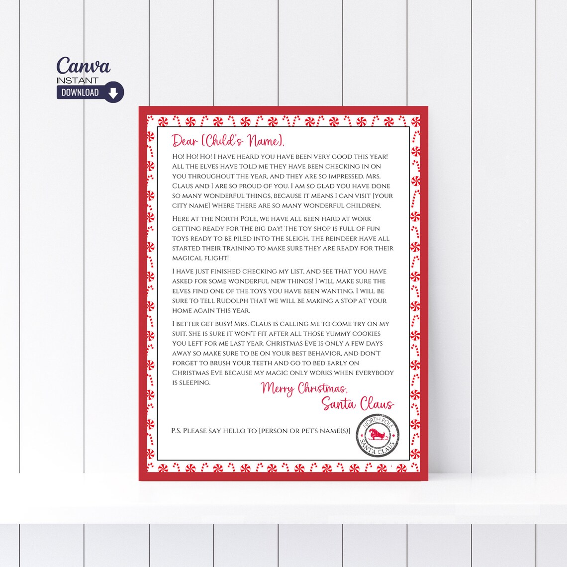 Editable Santa Letter Template, Letter From Santa Template, Printable ...