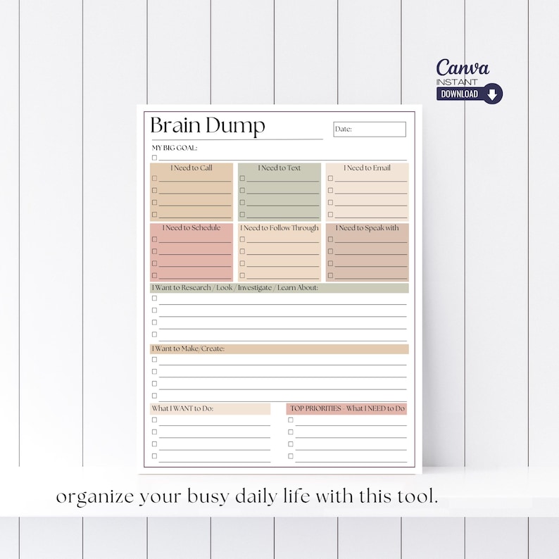 ADHD Brain Dump Printable: Editable To-do List Template (digital ...