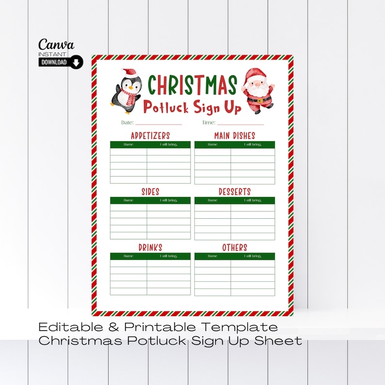 Christmas Potluck Sign-up Sheet: Editable Canva Template (printable) - Etsy