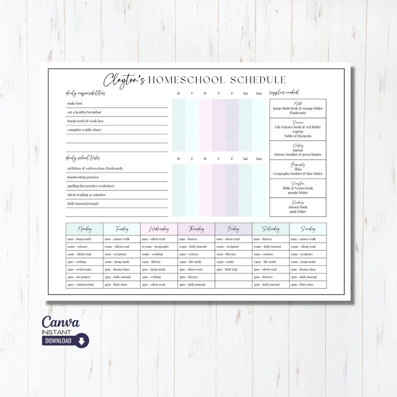 Editable Homeschool Checklist, Printable Daily Schedule for Kids, Home ...
