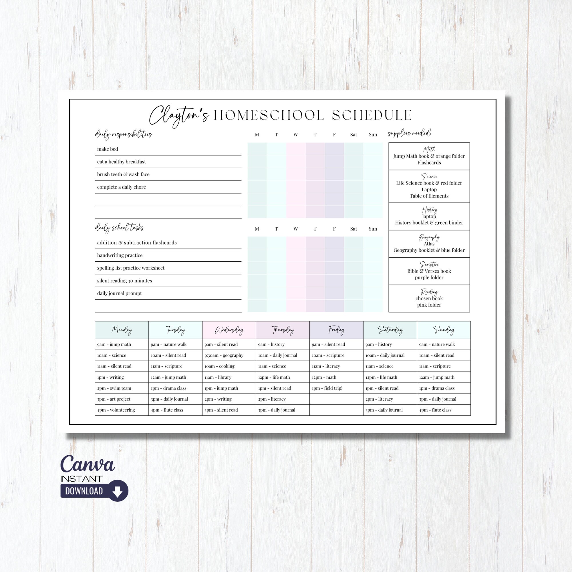 Editable Homeschool Checklist: Daily Schedule Template (canva & PDF) - Etsy