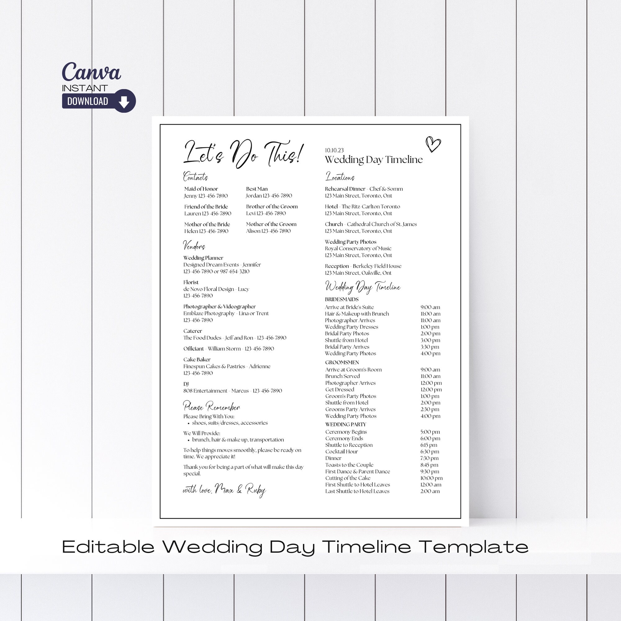 Editable Wedding Day Timeline Template, Printable Wedding Itinerary ...