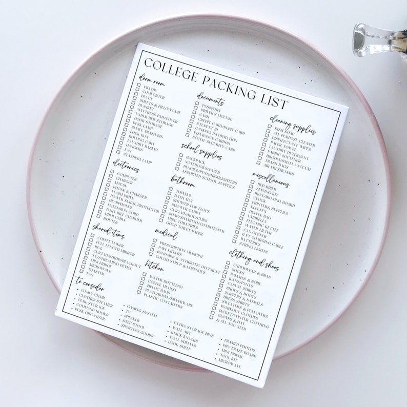 Editable College Packing List: Printable Dorm Essentials Checklist ...