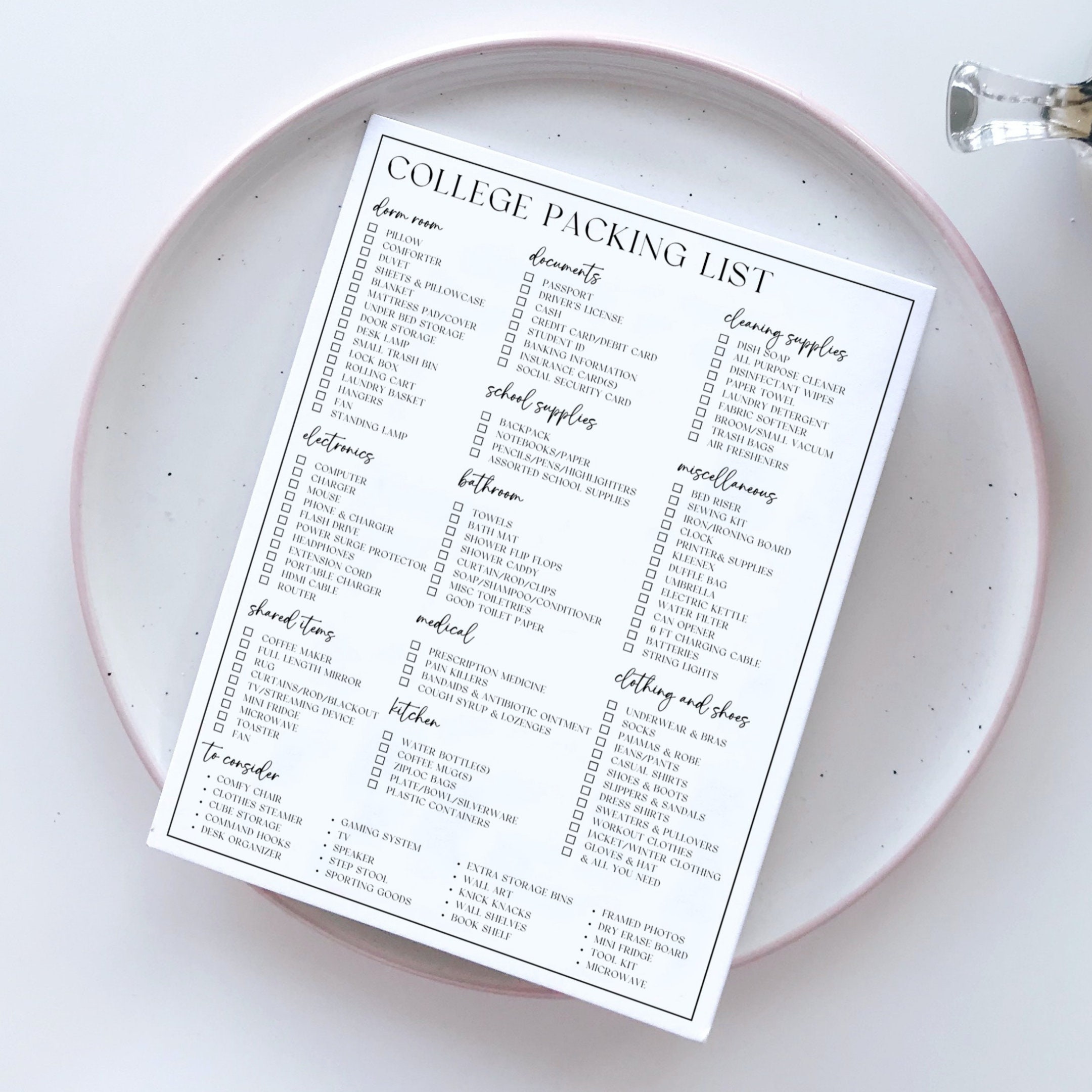 Editable College Packing List: Printable Dorm Essentials Checklist ...