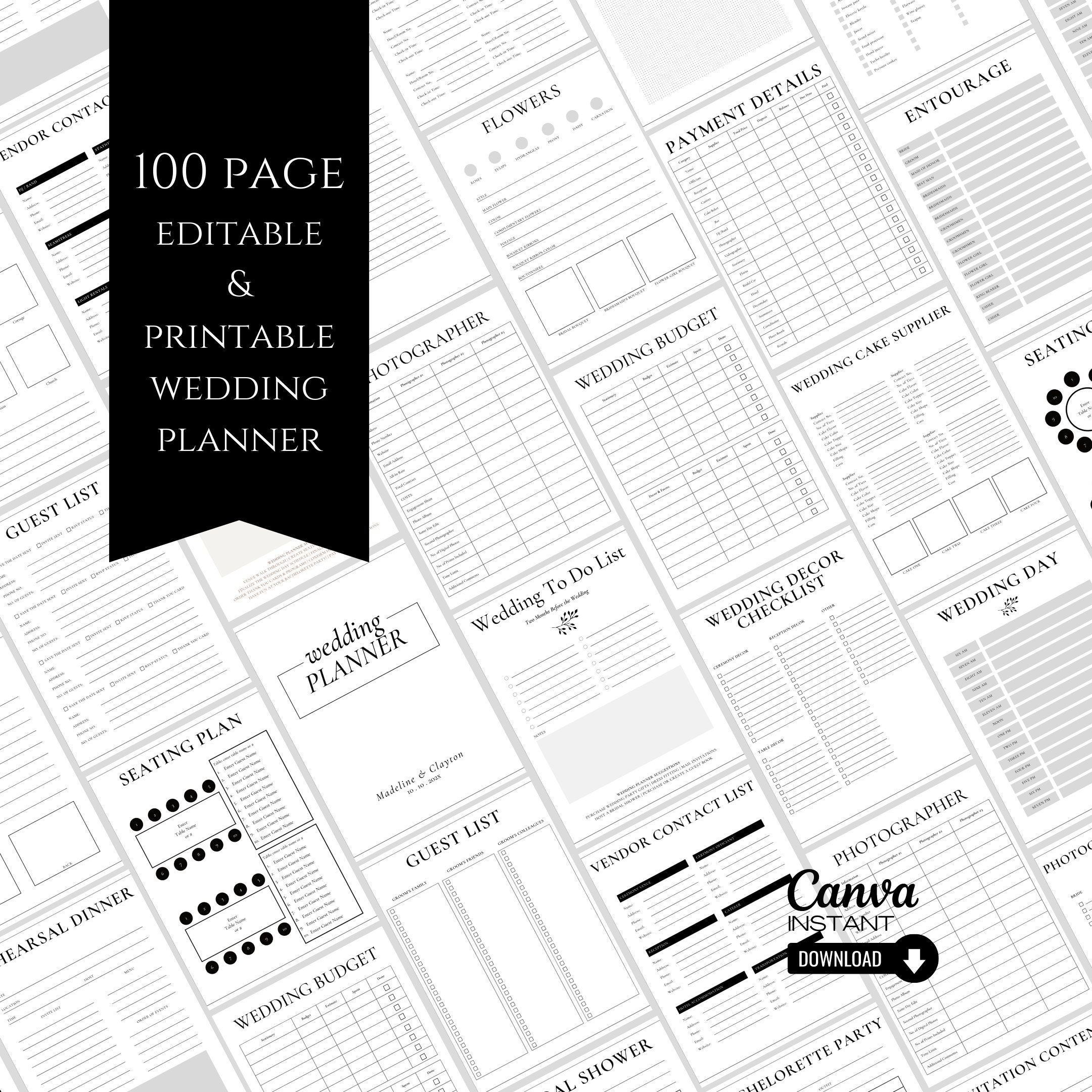 Editable Minimalist Wedding Planner Template, Digital Wedding Planner ...