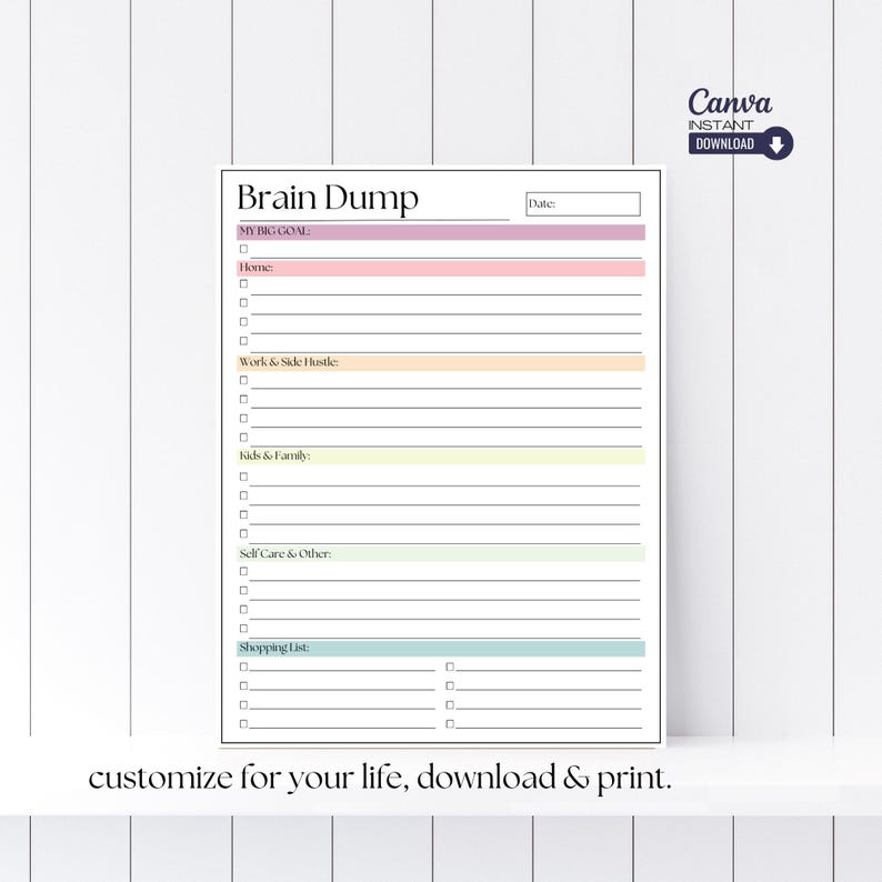 ADHD Brain Dump Printable: Editable To-do List Template (canva & PDF ...
