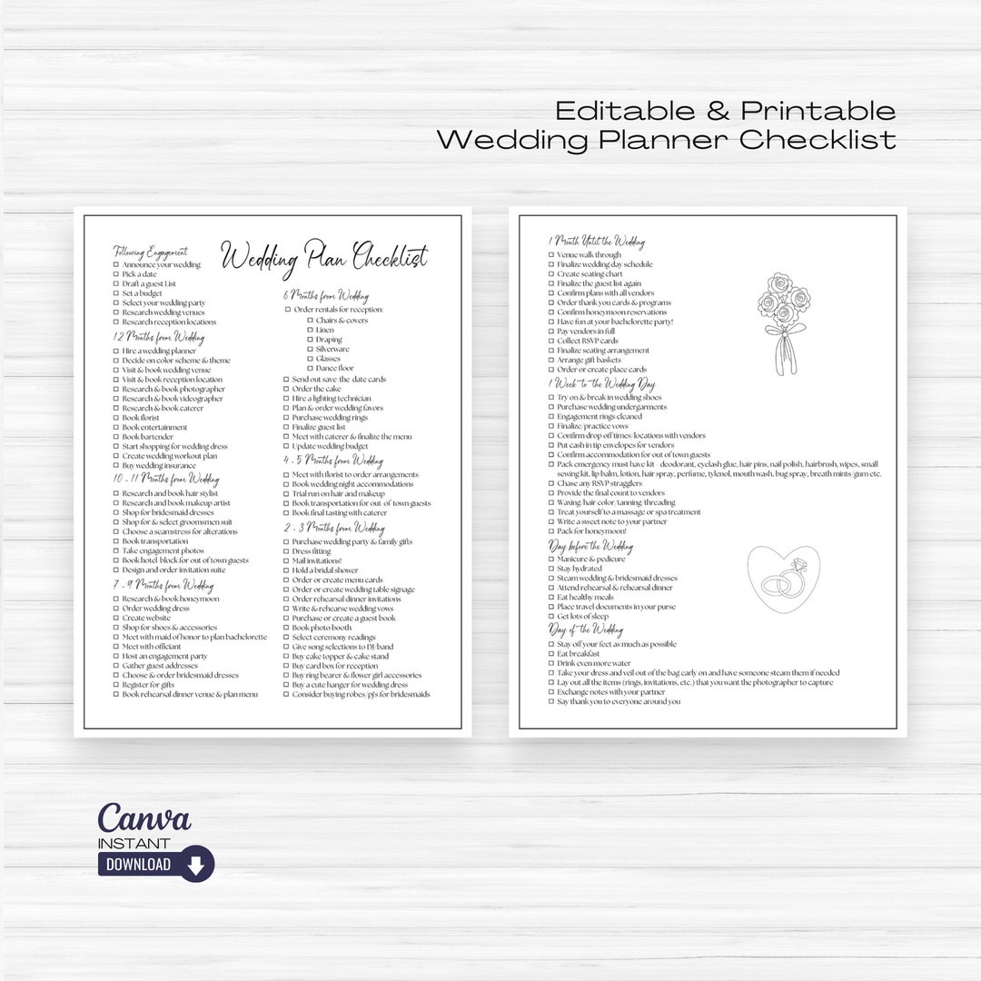 Editable Wedding Plan Checklist Template Printable Wedding Checklist