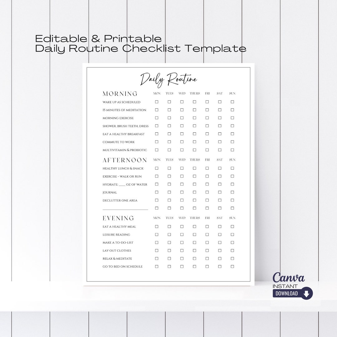 Editable Daily Routine Checklist: Printable Habit Tracker (digital ...