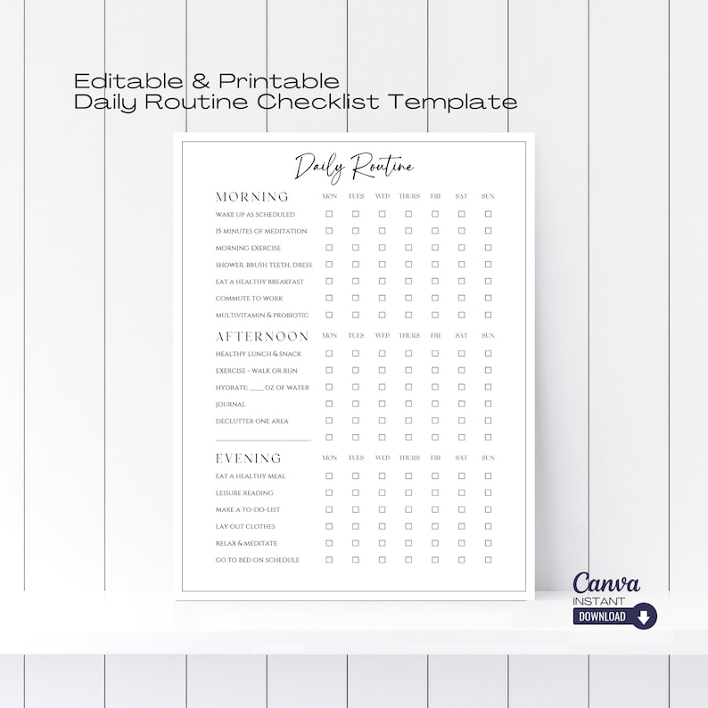 Editable Daily Routine Checklist: Printable Habit Tracker (digital ...