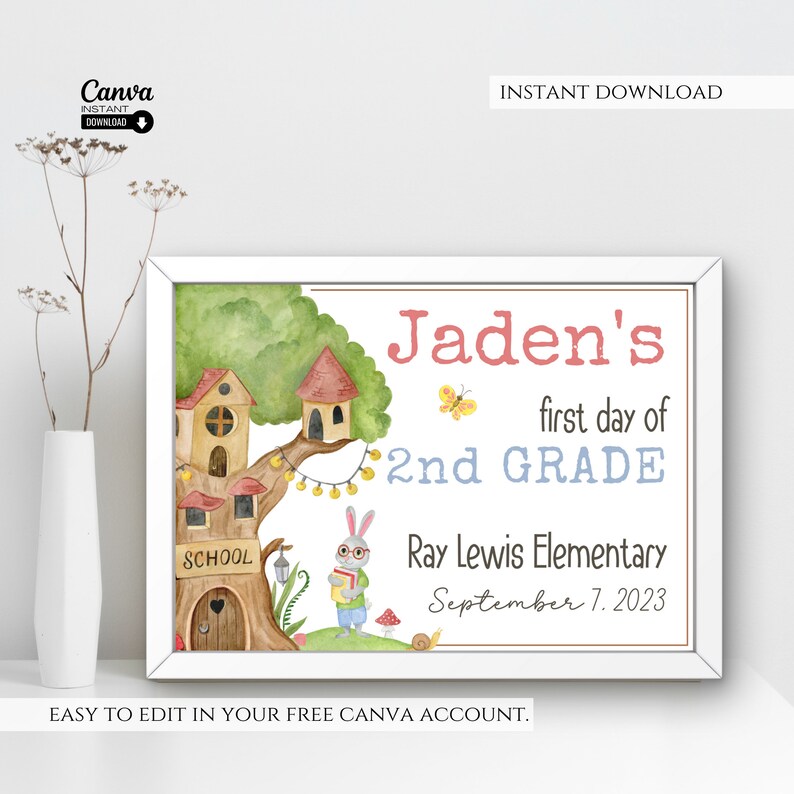 Printable First Day of School Sign Canva Template, First Day Photo Prop ...