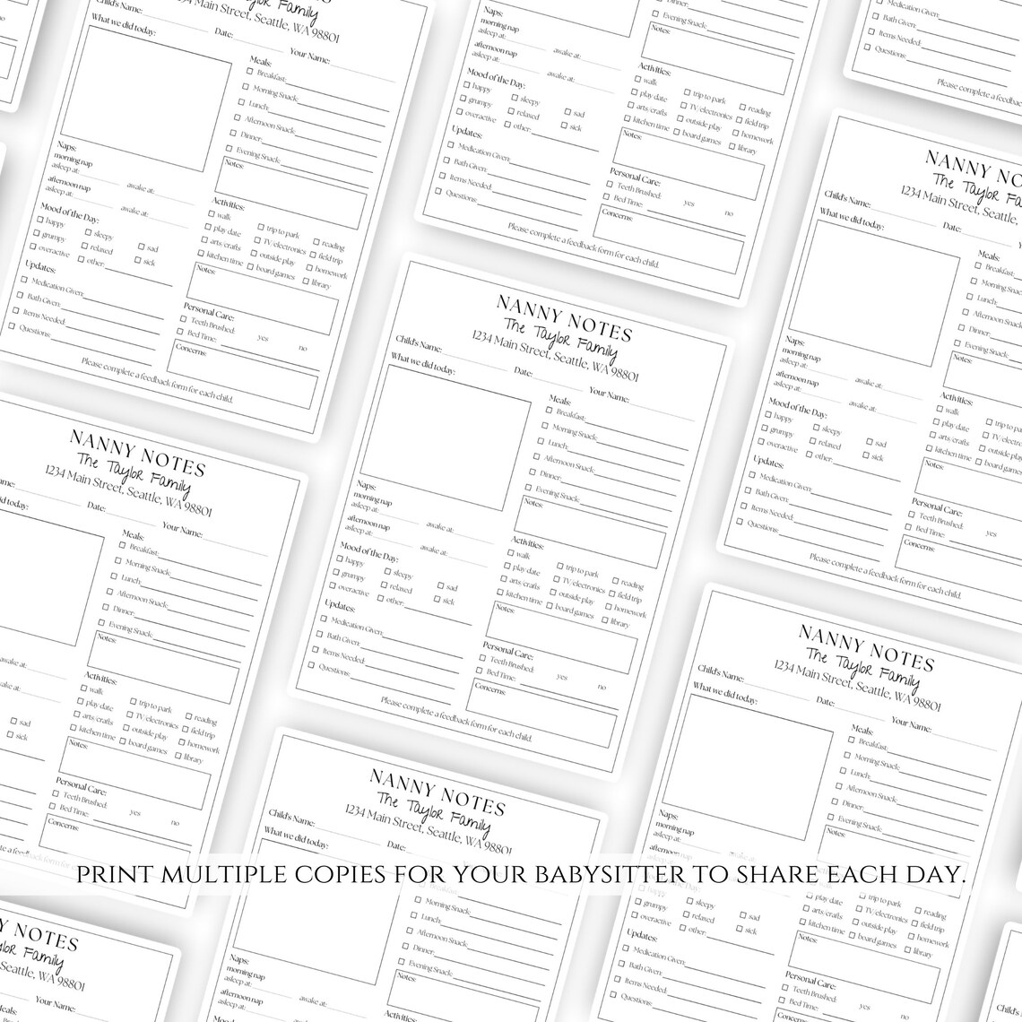 Nanny Notes, Editable Babysitter Notes, Printable Nanny Log, Babysitter ...