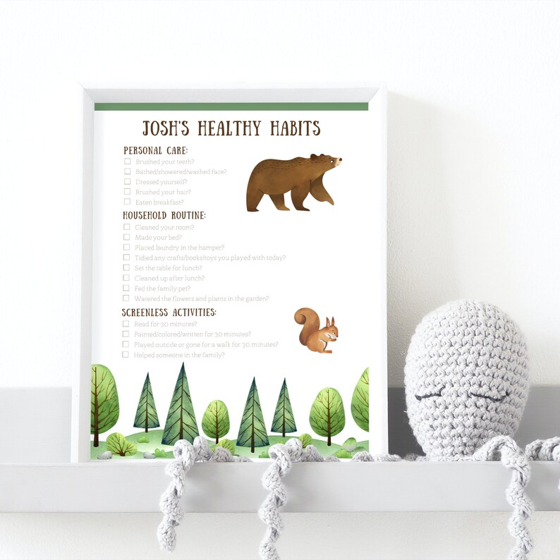 Kids Chore Chart Printable: Editable Woodland Responsibility Checklist ...