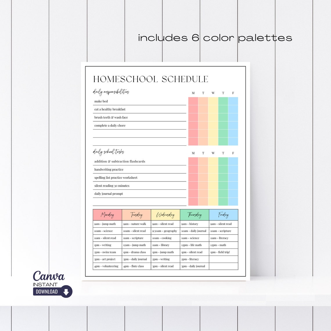 Editable Homeschool Checklist, Printable Daily Schedule for Kids, Home ...