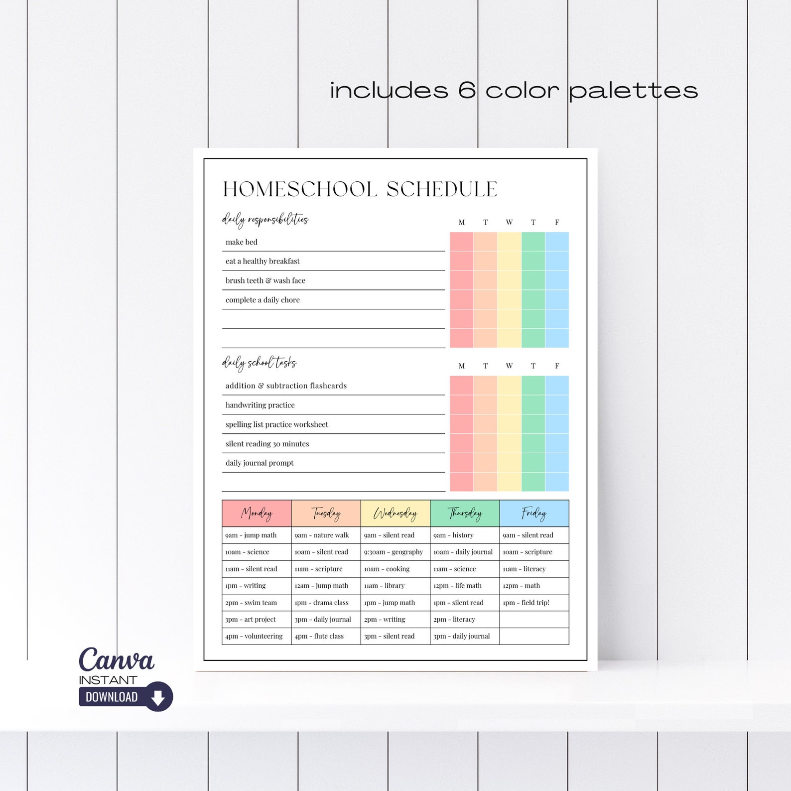 Editable Homeschool Checklist, Printable Daily Schedule for Kids, Home ...
