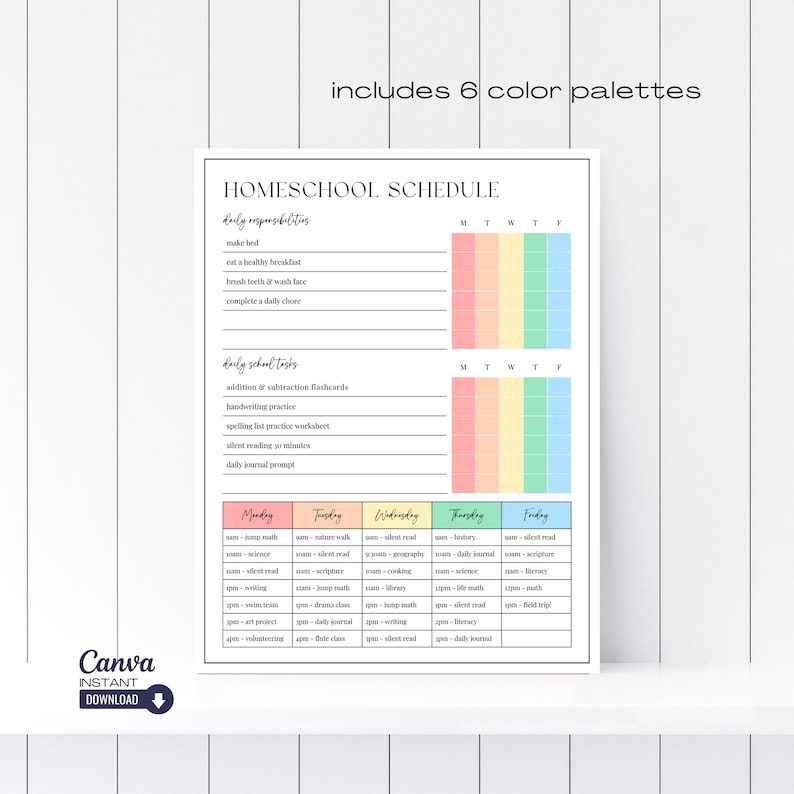 Editable Homeschool Checklist, Printable Daily Schedule for Kids, Home ...