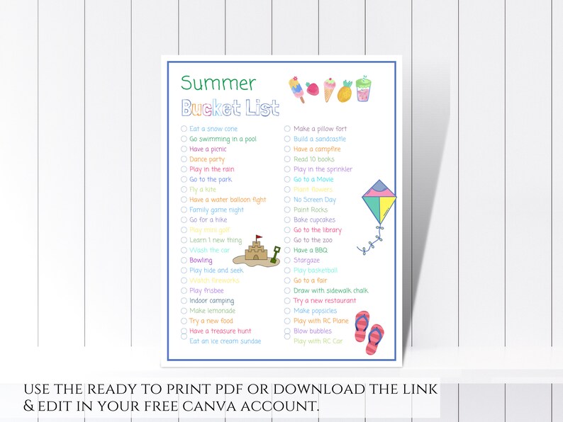 Editable Summer Bucket List Printable Summer to Do List - Etsy
