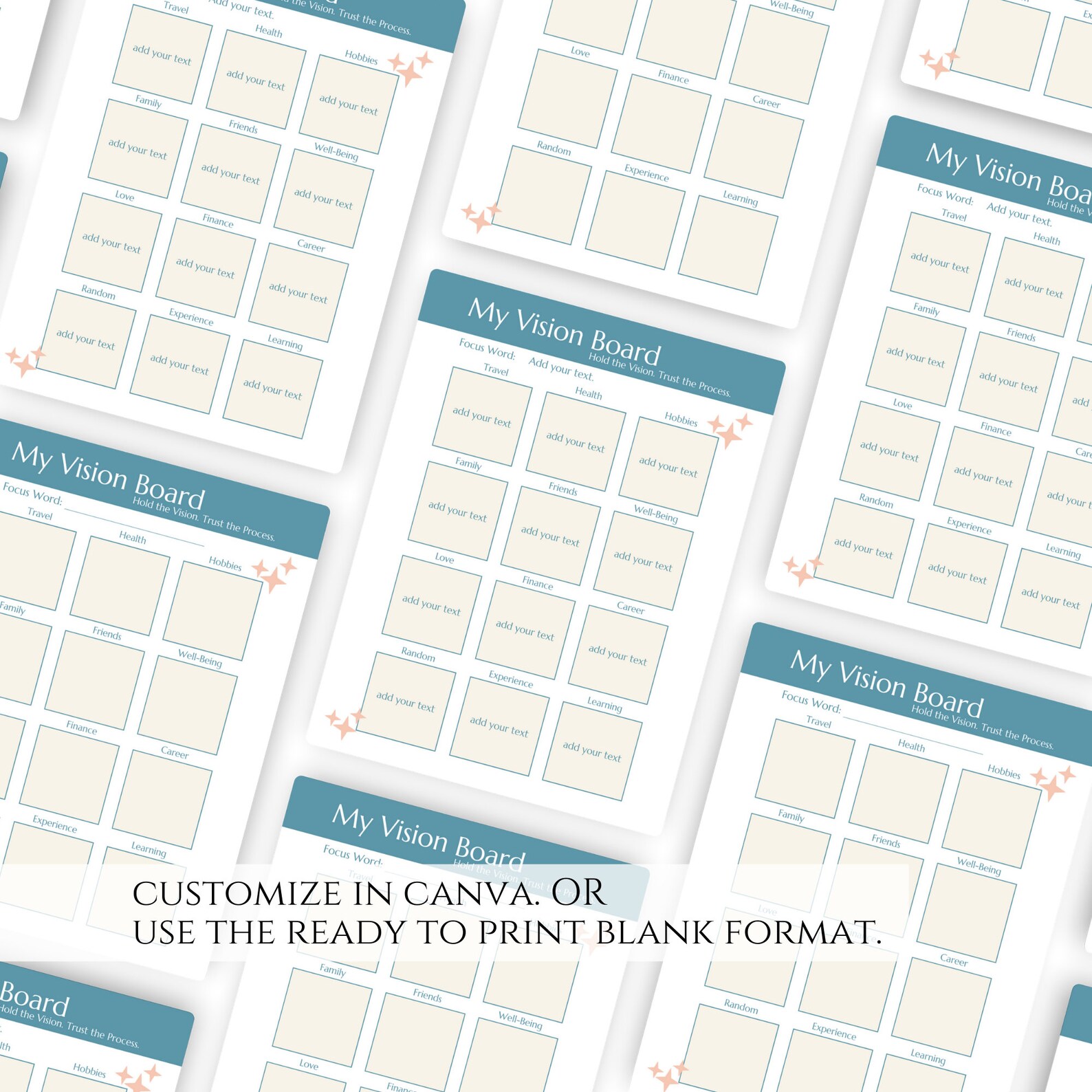 Editable Vision Board Template, Printable Vision Board, Digital Vision ...