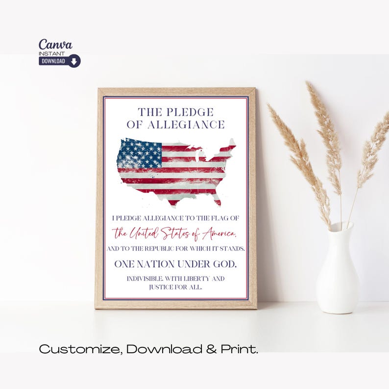 Pledge of Allegiance Classroom Poster: American Flag Homeschool Sign ...