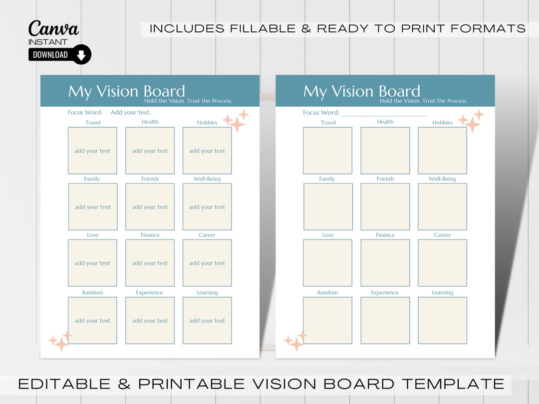 Editable Vision Board Template Printable Vision Board - Etsy Canada