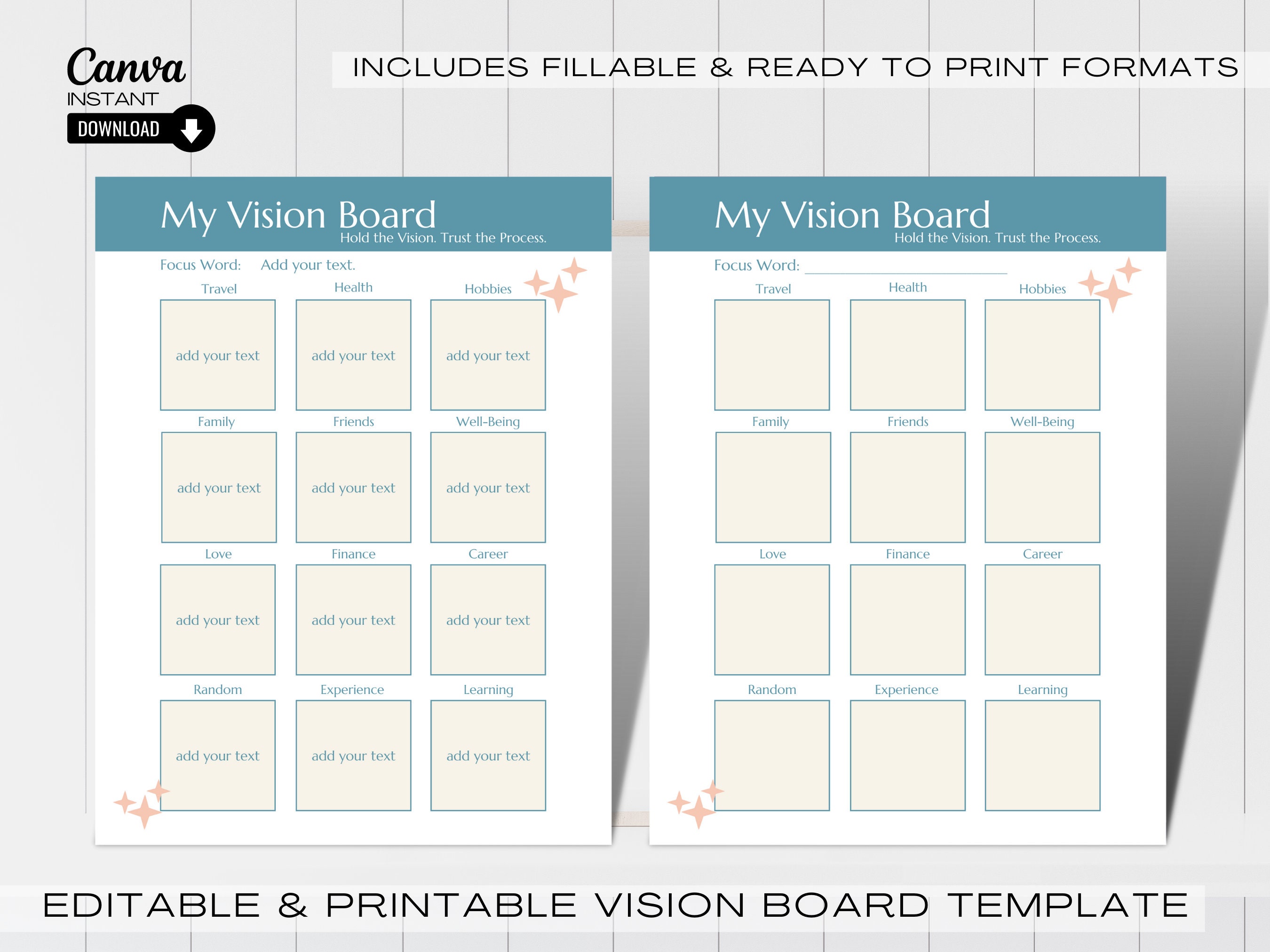 Editable Vision Board Template Printable Vision Board - Etsy UK
