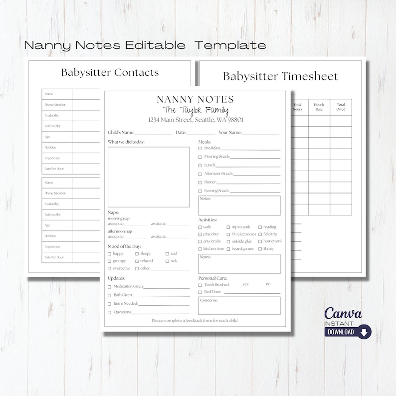Nanny Notes Printable, Editable Babysitter Notes Form, Nanny Log ...