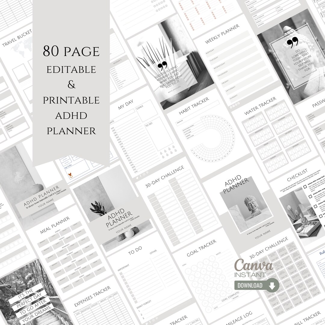 Editable ADHD Planner Template, Printable Adult ADHD Journal, Digital ...