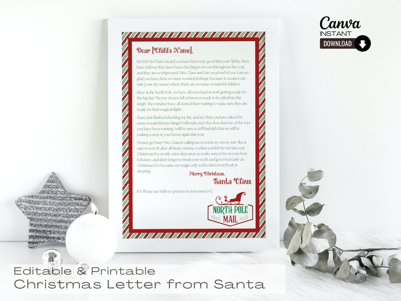 Editable Santa Letter Template Letter From Santa Template - Etsy