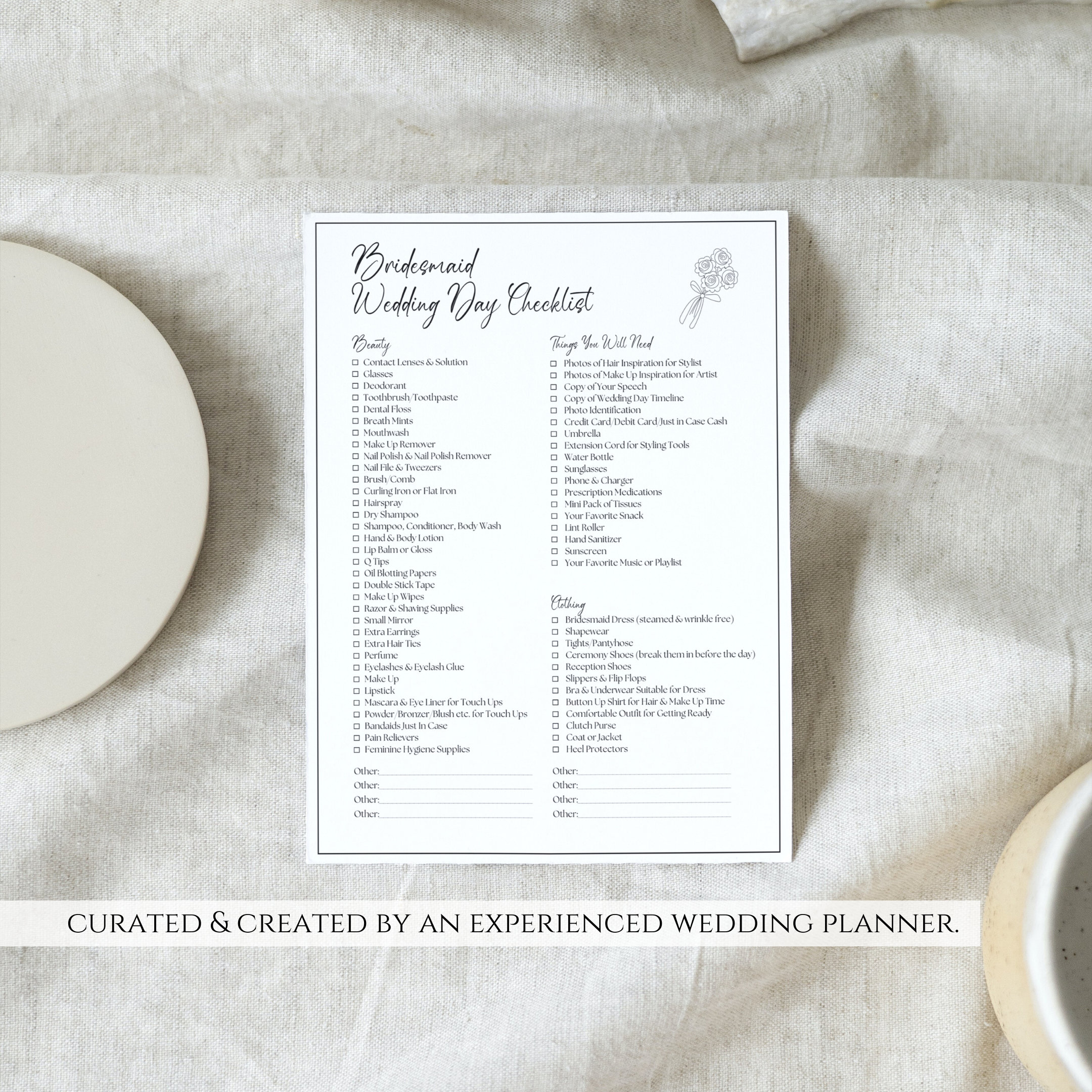 Editable Bridesmaid Wedding Day Checklist: Printable Bridal Party Info ...