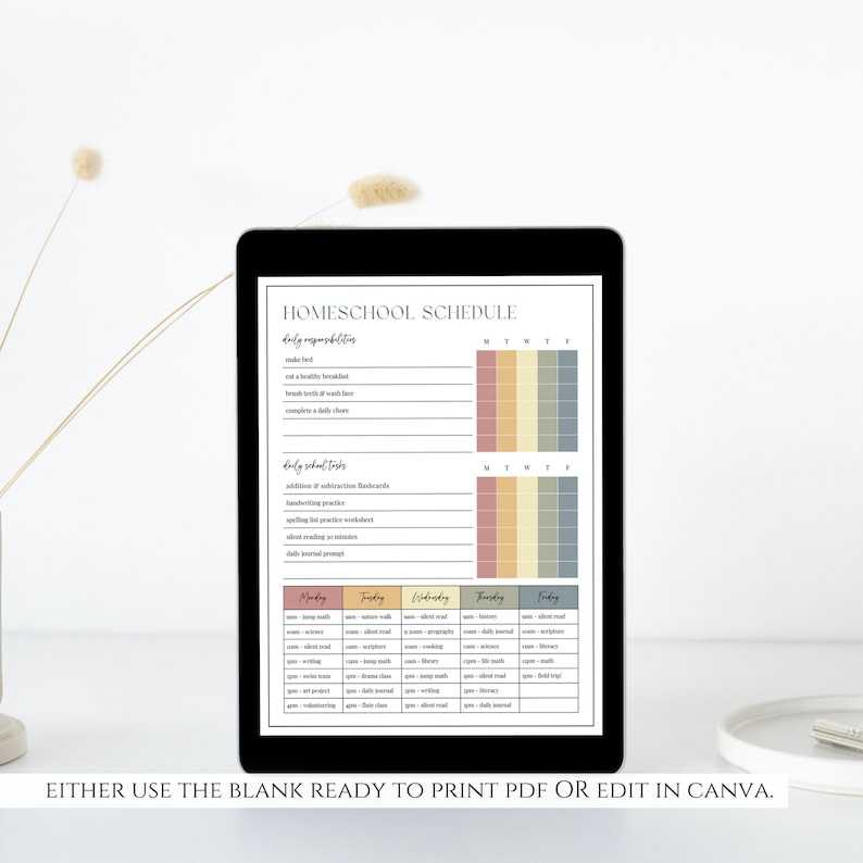 Editable Homeschool Checklist: Daily Schedule Template (canva & PDF) - Etsy