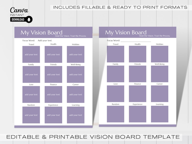 Editable Vision Board Template Printable Vision Board - Etsy
