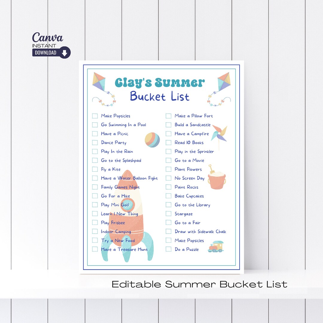 Editable Summer Bucket List, Printable Summer to Do List, Summer ...