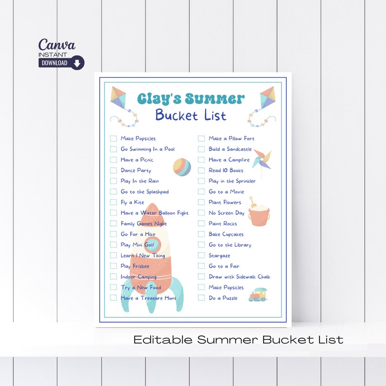 Editable Summer Bucket List, Printable Summer to Do List, Summer ...