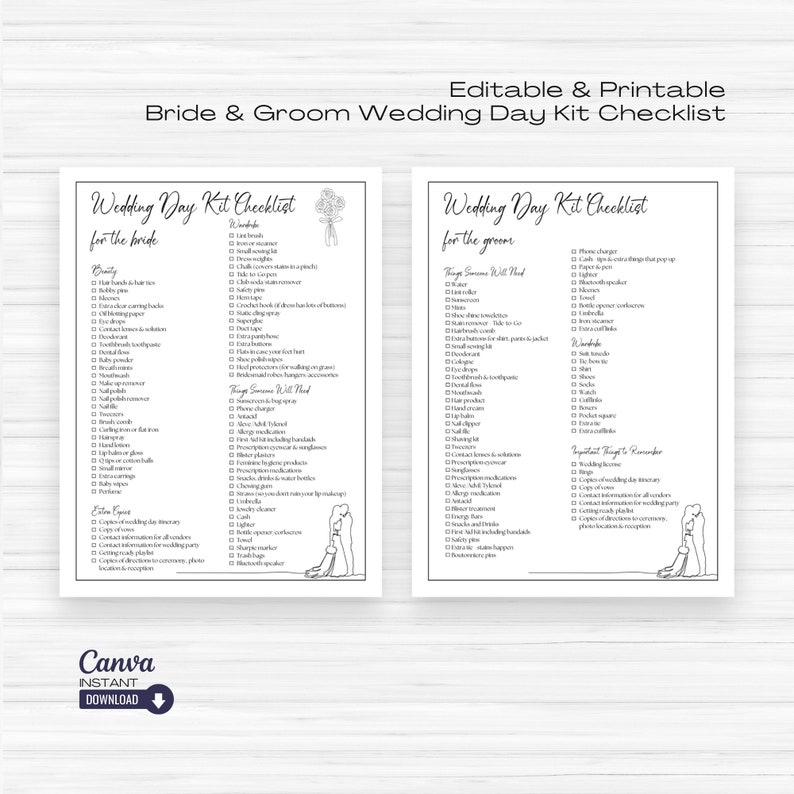 Editable Wedding Day Checklist, Printable Wedding Day Checklist ...