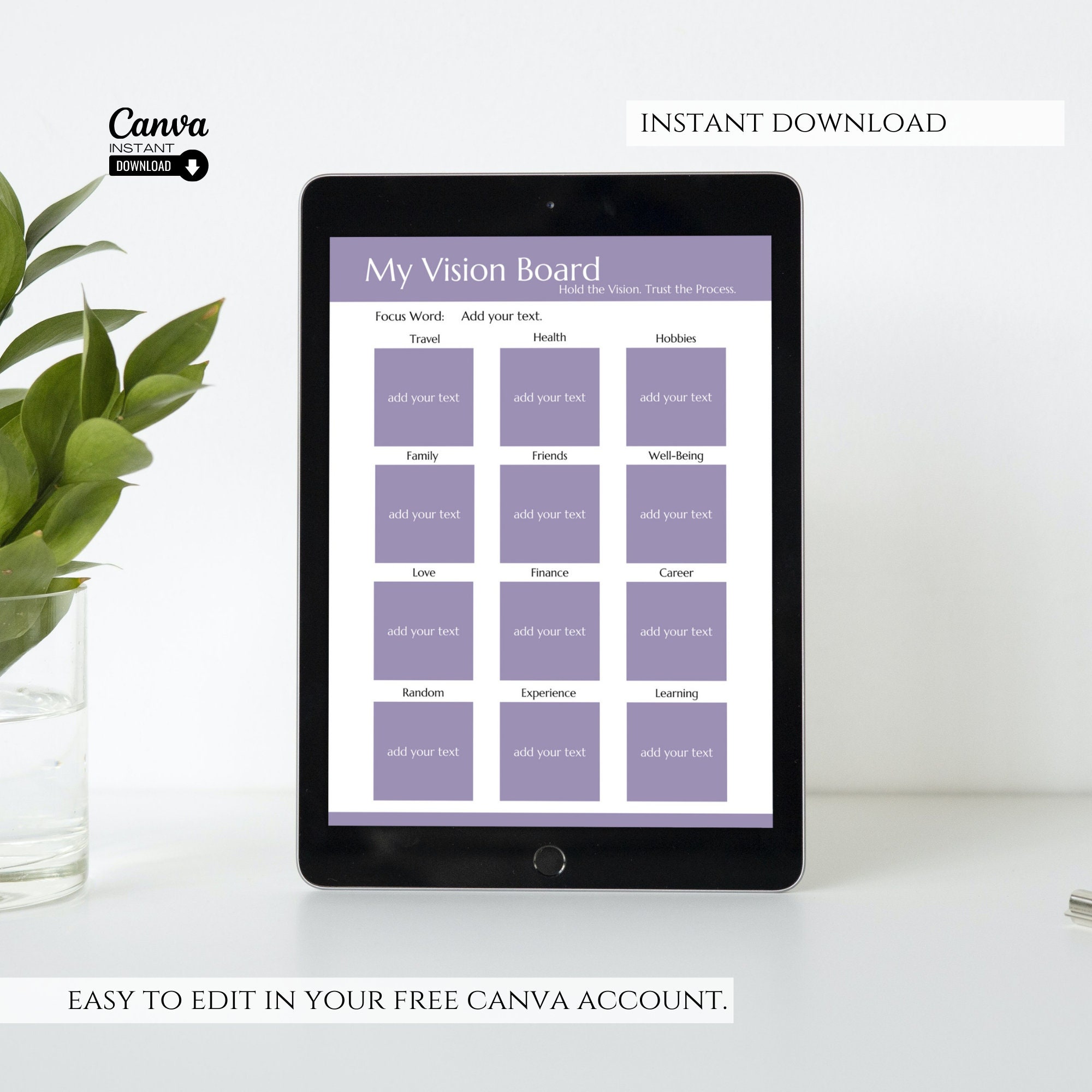 Editable Vision Board Template, Printable Vision Board, Digital Vision ...