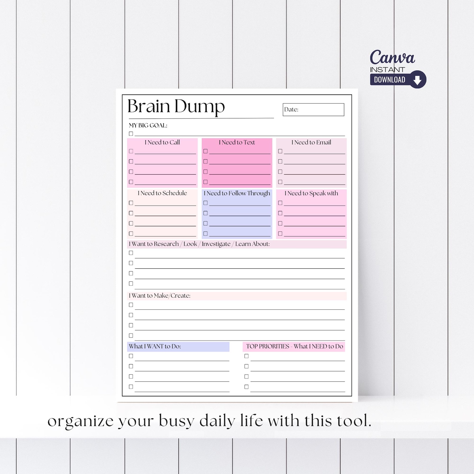 Editable ADHD Brain Dump Printable, ADHD Planner, to Do List Template ...