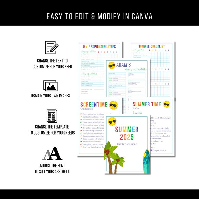 Editable Summer Daily Checklist for Kids, Printable Kids Routine Chart ...