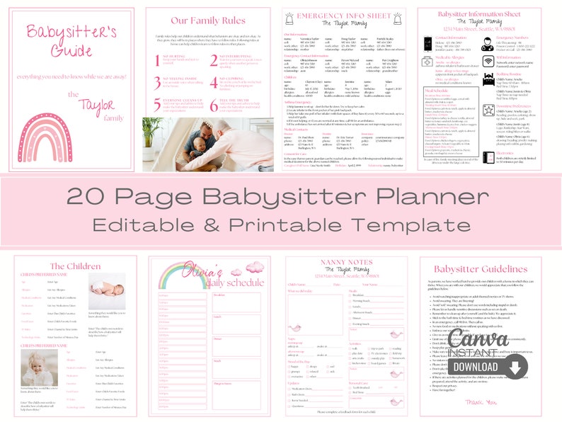 Editable Babysitter Planner Printable Babysitter Guide Nanny - Etsy