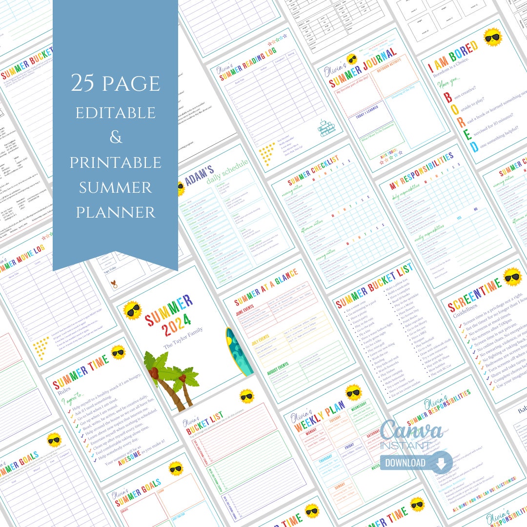 Editable Summer Planner, Printable Summer Organizer, Summer to Do List ...